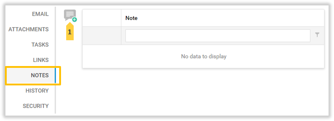 The 'Notes' tab Add icon