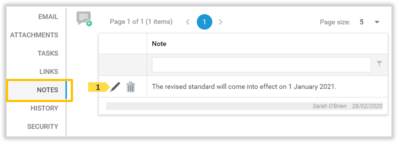 The 'Notes' tab Edit icon