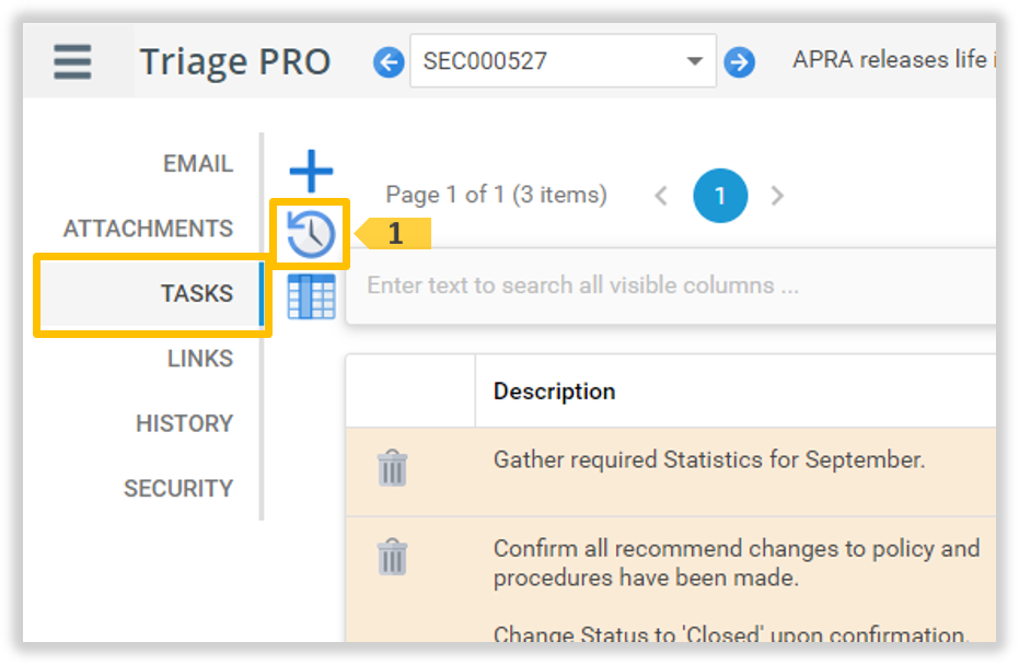 Click the Show the Task Completion History icon 1 of the record to be ...
